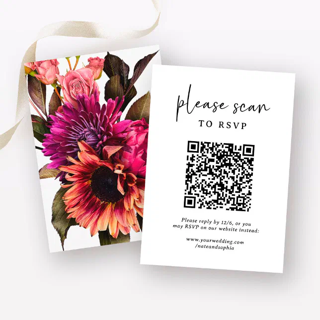 Bold Floral Wedding | RSVP with QR Code Enclosure Card | Zazzle
