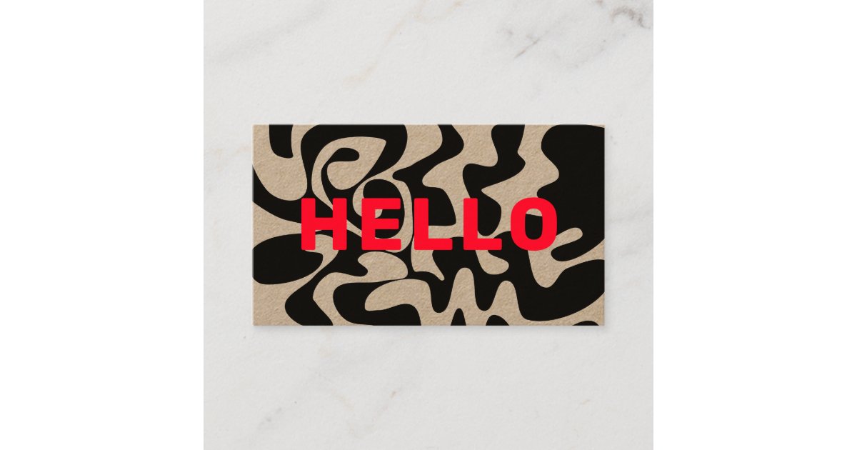 Bold Font Hello Modern Black and Red Kraft Business Card | Zazzle