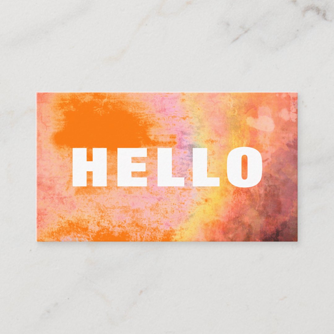Bold Font Hello Orange Rainbow Business Card | Zazzle