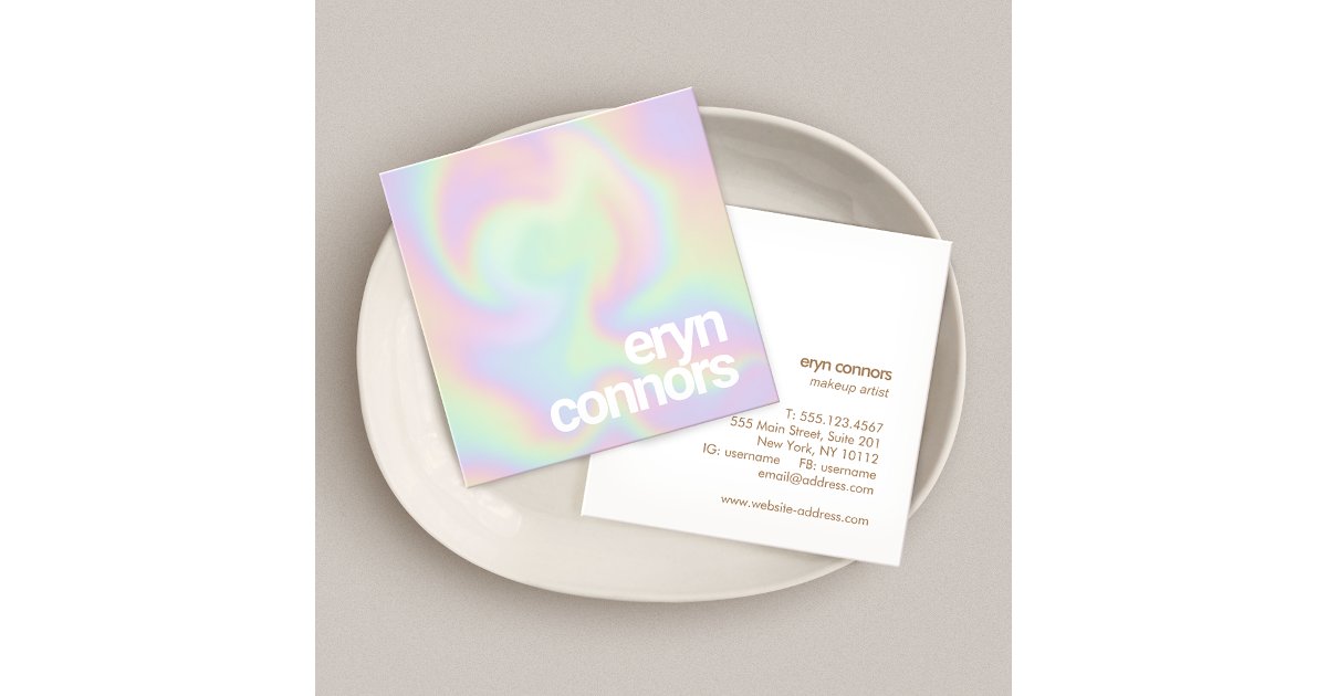 Bold Font Holographic Square Business Card | Zazzle