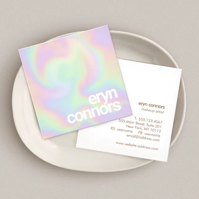 Bold Font Holographic Square Business Card | Zazzle