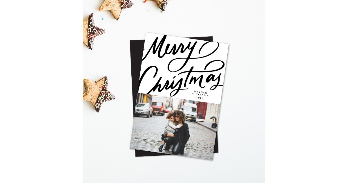 Bold Fun Hand Lettered Merry Christmas Holiday Card | Zazzle
