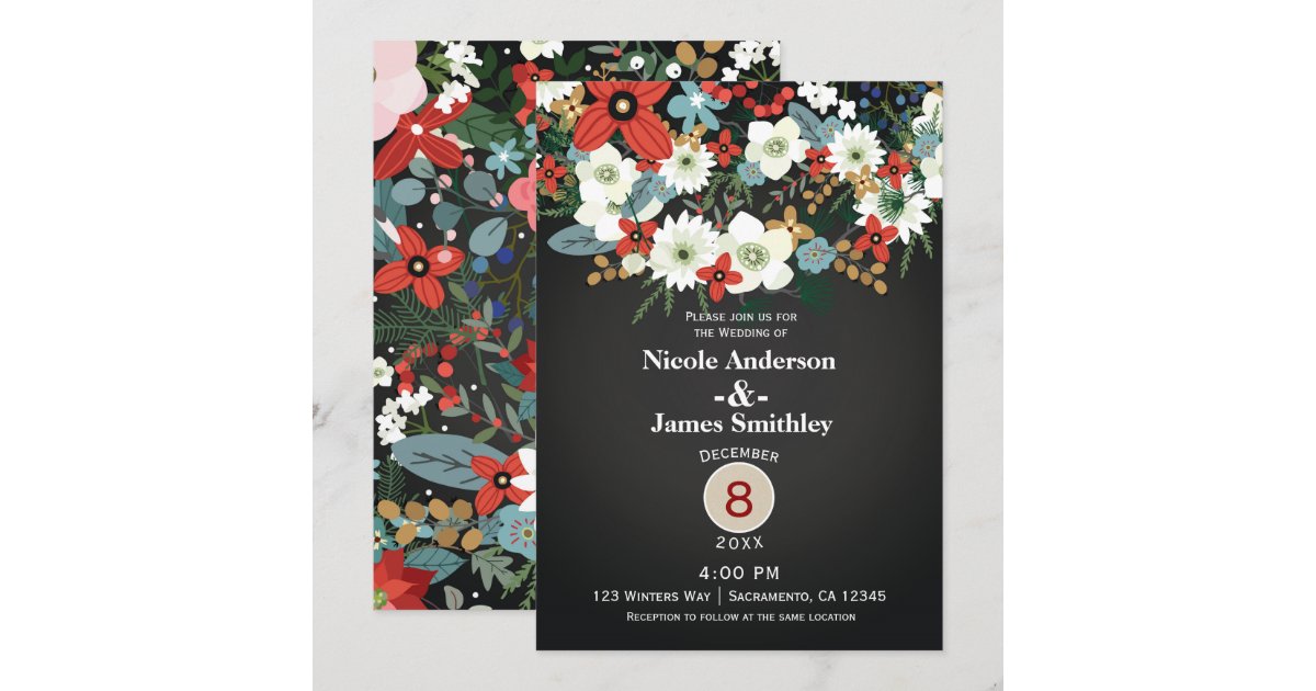 Bold Funky Colorful Floral Dark Chic Wedding Invitation | Zazzle