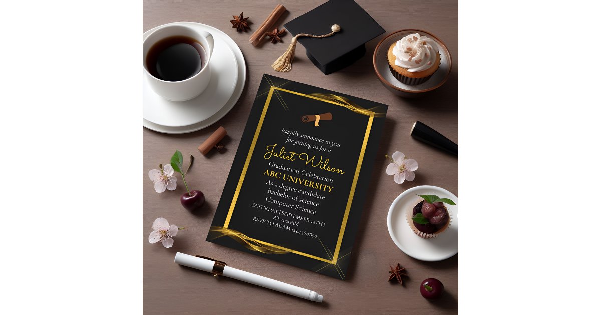 Bold Gold college graduation stylish commencement Invitation | Zazzle
