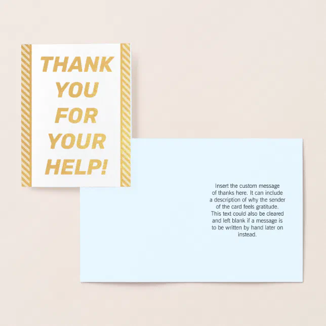Bold Gold Foil "THANK YOU FOR YOUR HELP!" Card | Zazzle