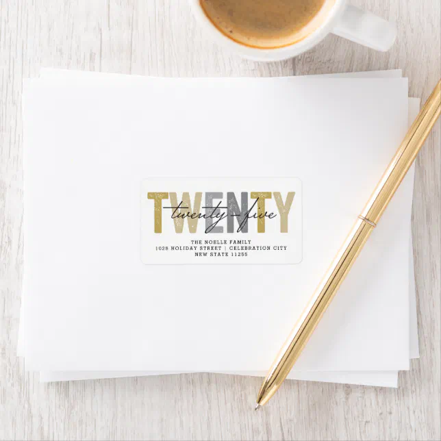 Bold Gold Typography 2025 New Year Return Address Label | Zazzle