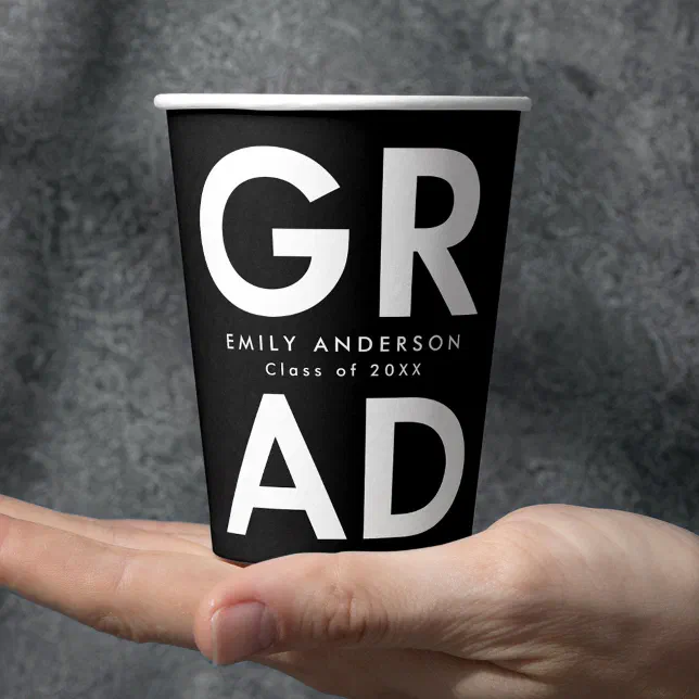 Bold Grad Black and White Graduation Paper Cups | Zazzle