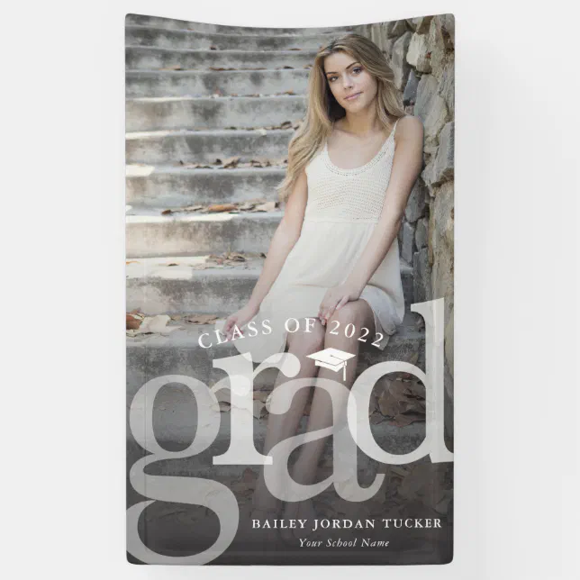 Bold GRAD Black Ombre Overlay Photo Graduation Banner | Zazzle