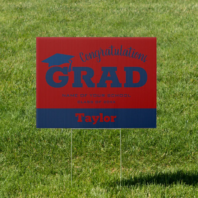 Bold Grad Blue on Dark Red Graduation Yard Sign | Zazzle
