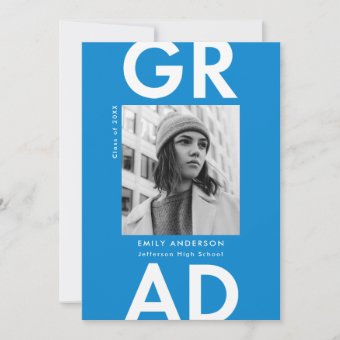 Bold Grad Blue Photo Graduation Party Invitation | Zazzle