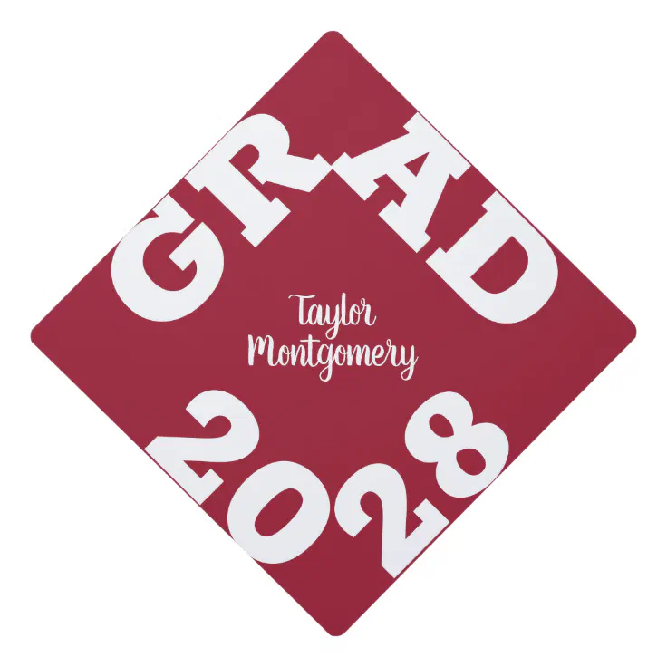 Bold GRAD Crimson Graduation Cap Topper | Zazzle
