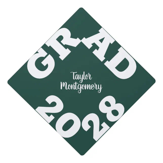 Bold GRAD Dark Green Graduation Cap Topper | Zazzle