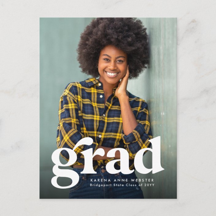 Bold grad vertical photo graduation invitation postcard | Zazzle.com