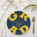 Bold GRAD Yellow on Blue Graduation Paper Plates | Zazzle