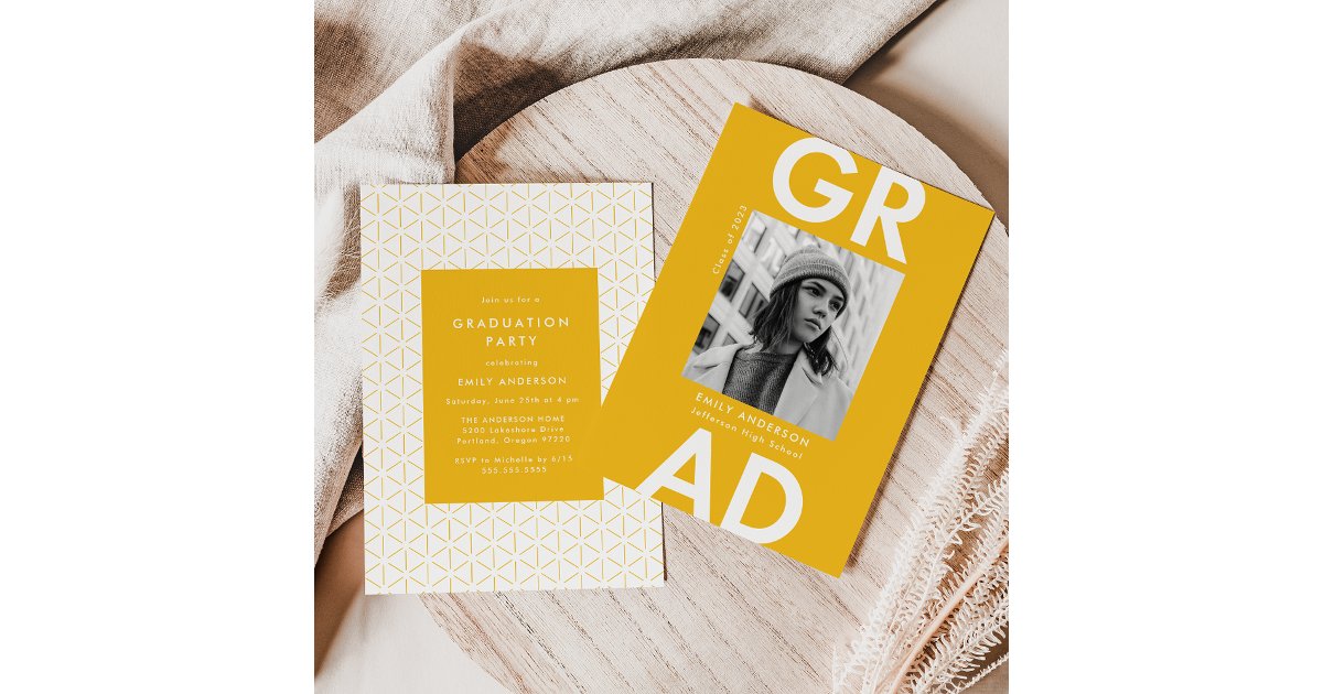 Bold Grad Yellow Photo Graduation Party Invitation | Zazzle