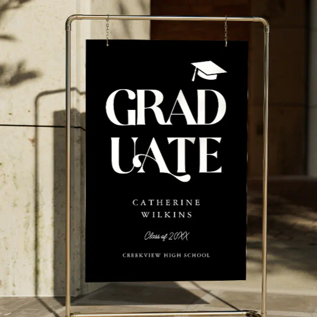 Bold Graduate Black Grad Party Welcome Sign | Zazzle