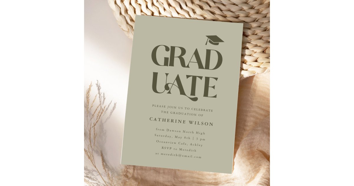 Bold Graduate Graduation Party Photo Sage Invitation | Zazzle