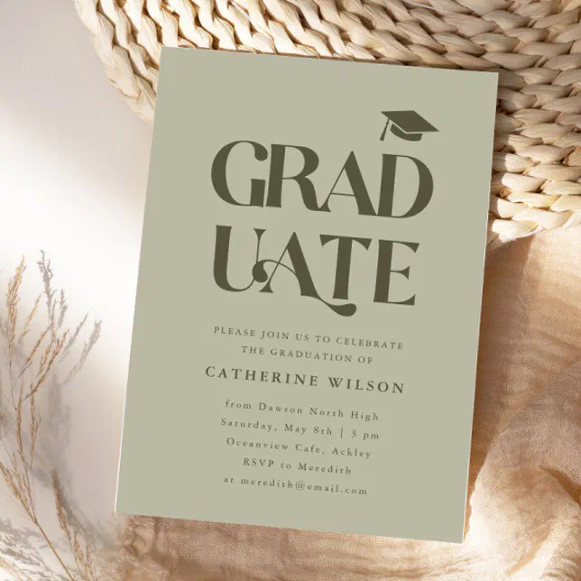 Bold Graduate Graduation Party Photo Sage Invitation | Zazzle