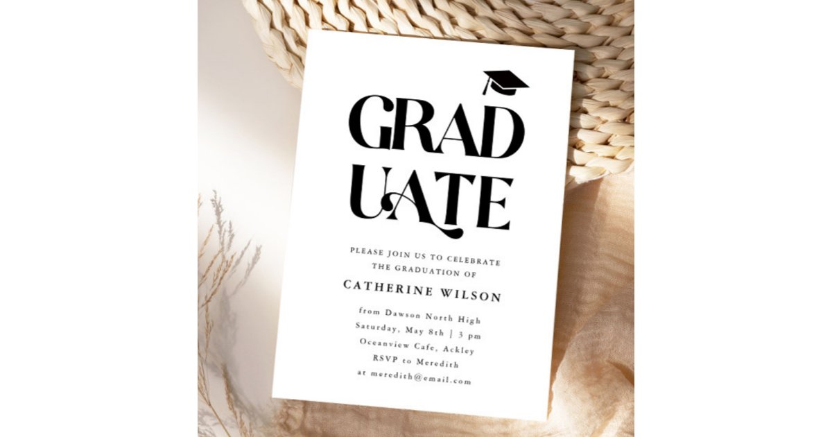 Bold Graduate Graduation Party Photo White Invitation | Zazzle