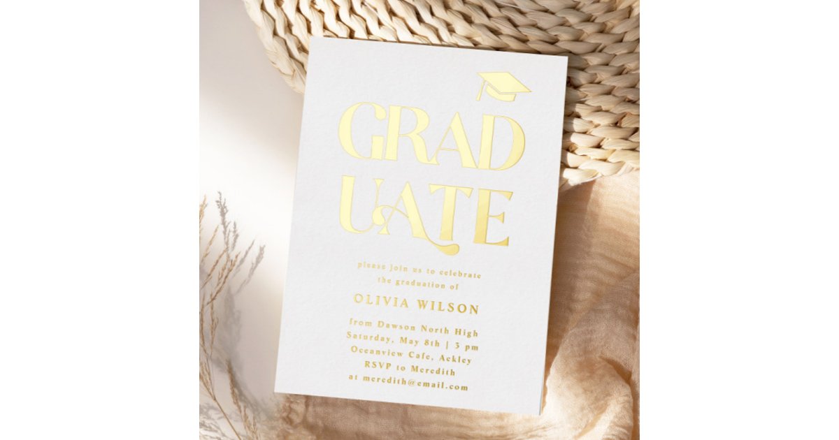 Bold Graduate Graduation Party White Foil Invitation | Zazzle
