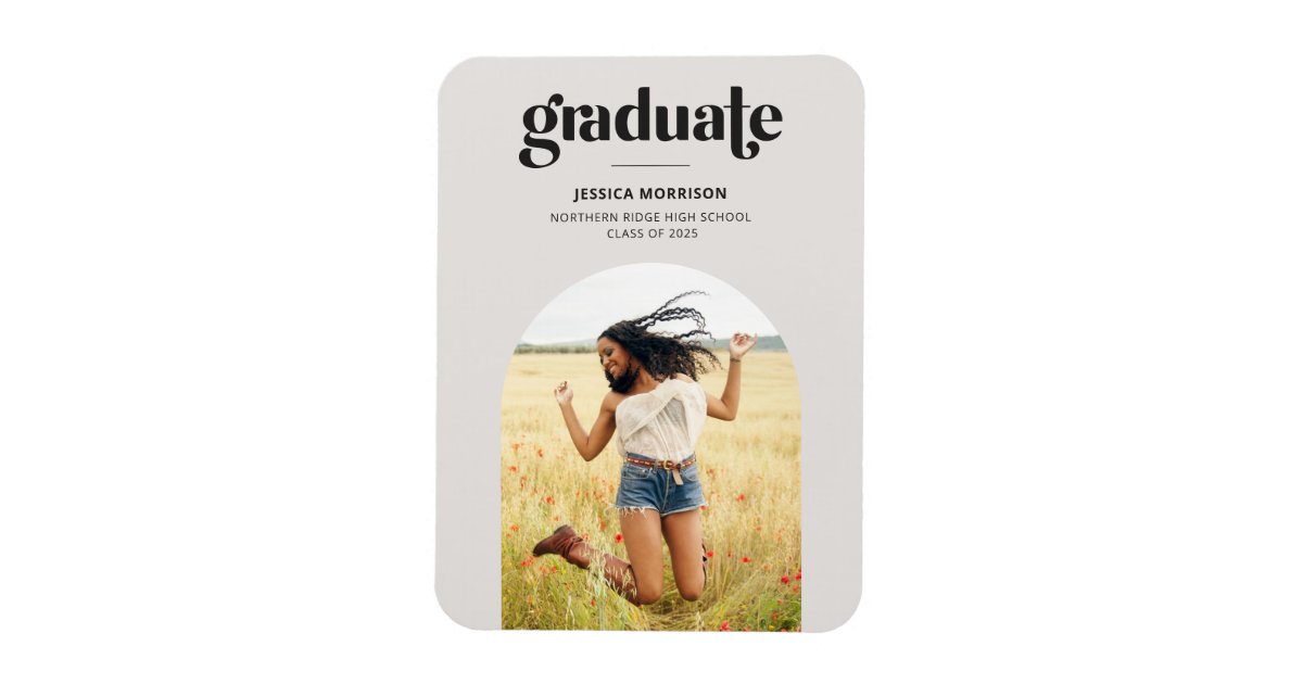 Bold Graduate Neutral Gray Photo Grad Announcement Magnet | Zazzle