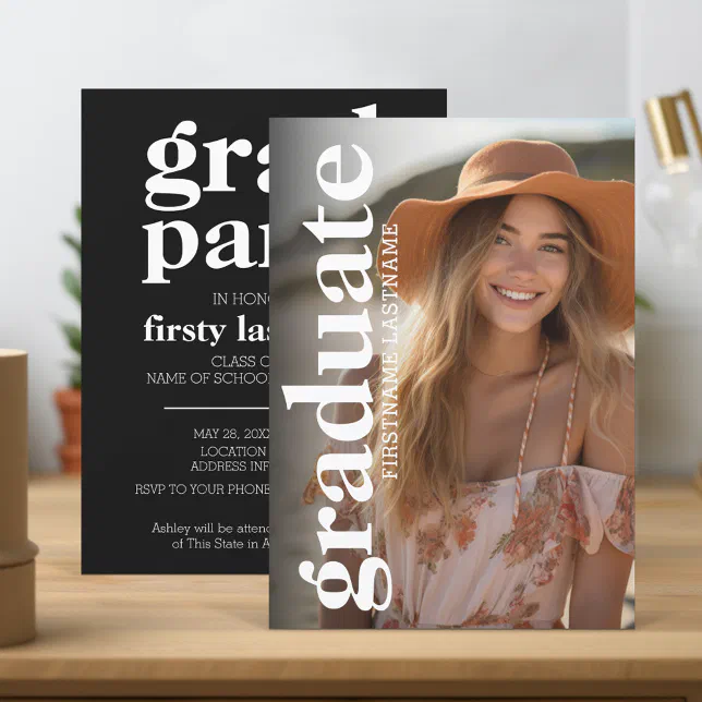 Bold Graduate Photo - typography - Grad Party Invitation | Zazzle