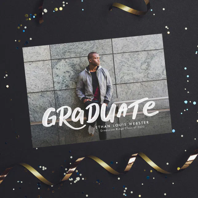 Bold graduate simple cool two photo graduation announcement | Zazzle