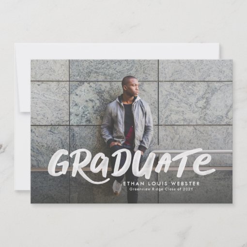 Bold graduate simple cool two photo graduation announcement | Zazzle