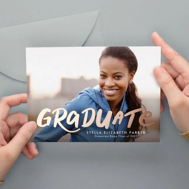 Bold graduate simple cool two photo graduation foil invitation | Zazzle
