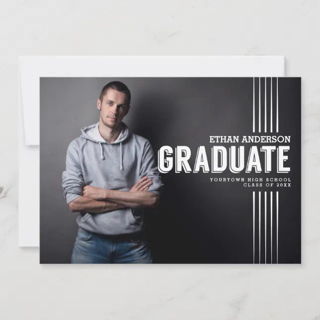 Bold Graduate | White Text Photo Graduation Party Invitation | Zazzle