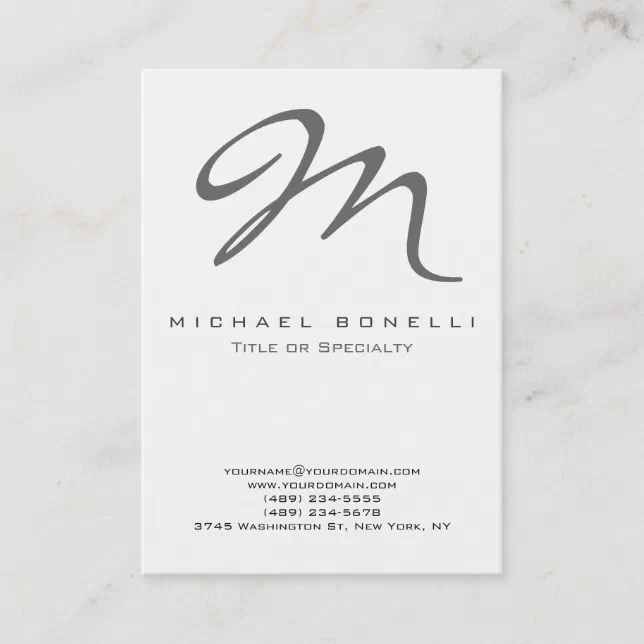 Bold Gray Monogram Calligraphy Business Card | Zazzle