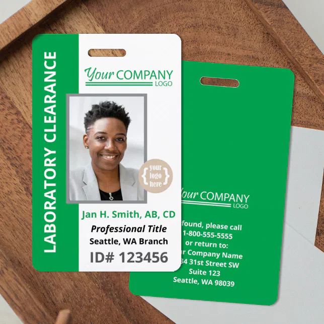 Bold Green Logo Entry Employee Photo ID Badge | Zazzle