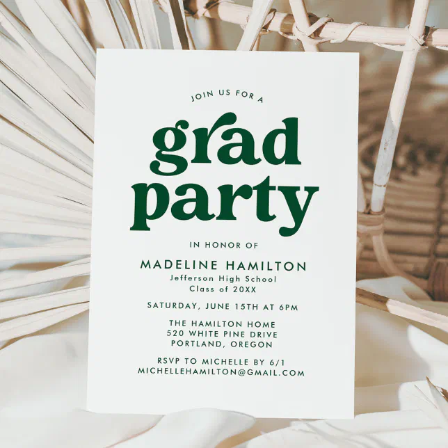 Bold Green Typography Graduation Party Invitation | Zazzle