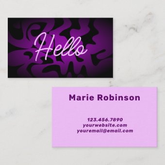 Bold Groovy Black Purple Lilac Hello Neon Glow Business Card | Zazzle