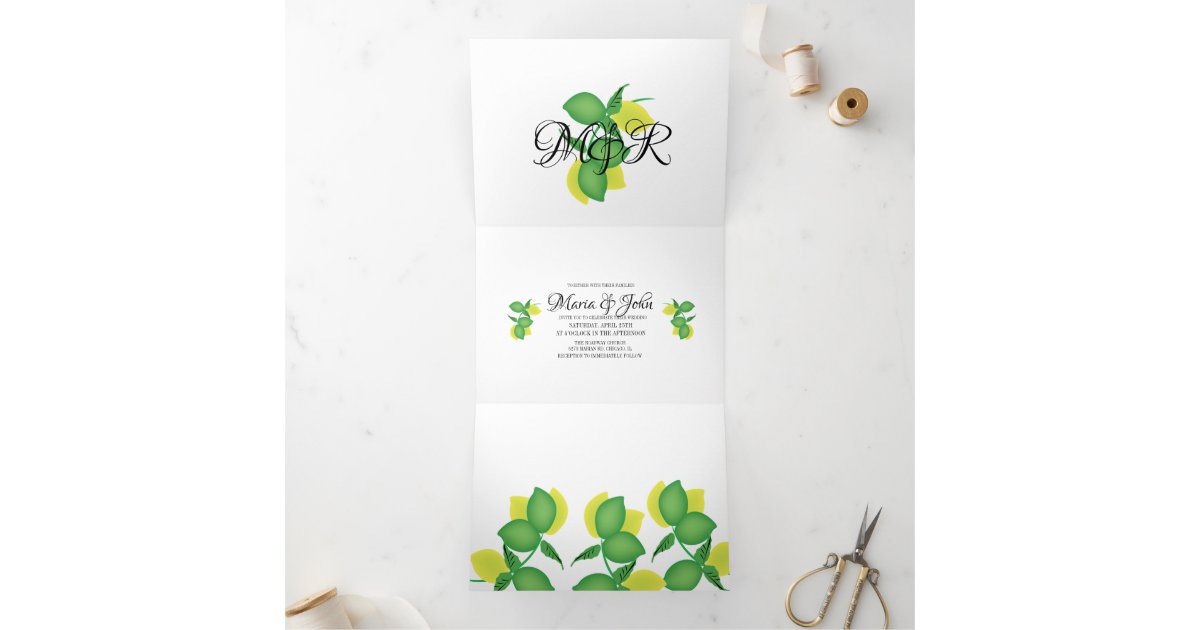 Bold Lemon Limoncillo Wedding Tri-Fold Invitation | Zazzle