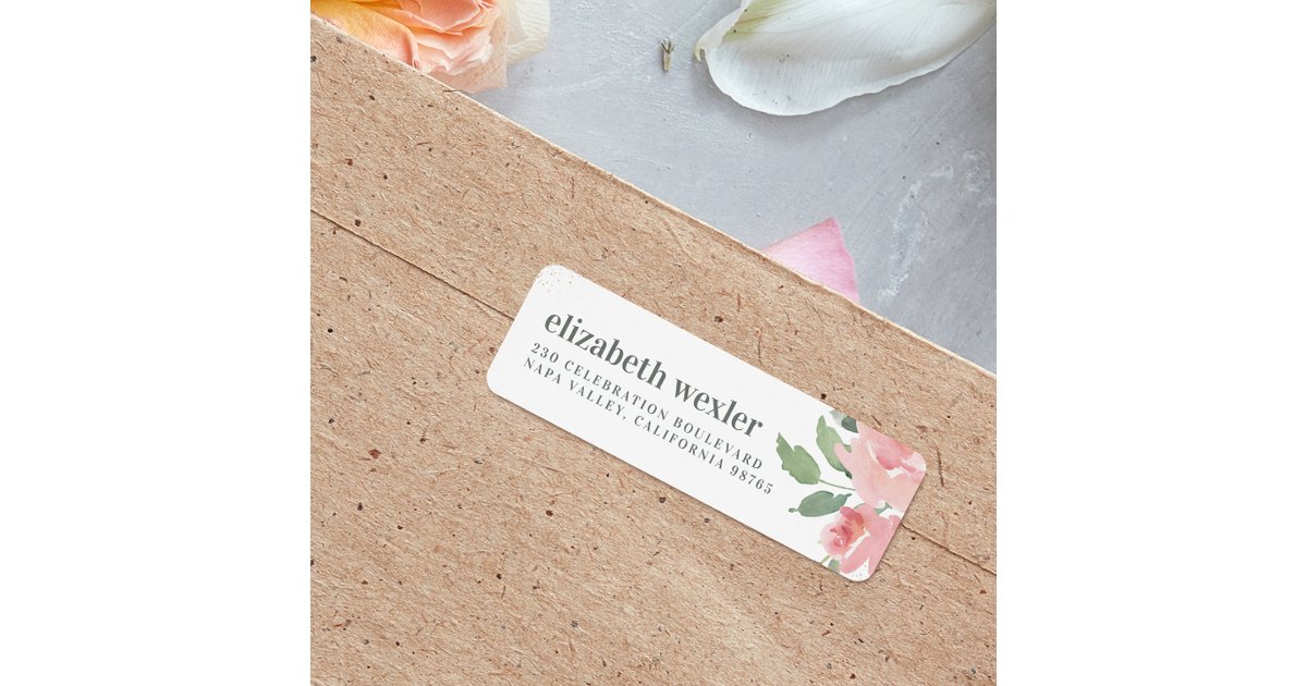 Bold Lowercase Name Watercolor Rose & Gold Glitter Label | Zazzle