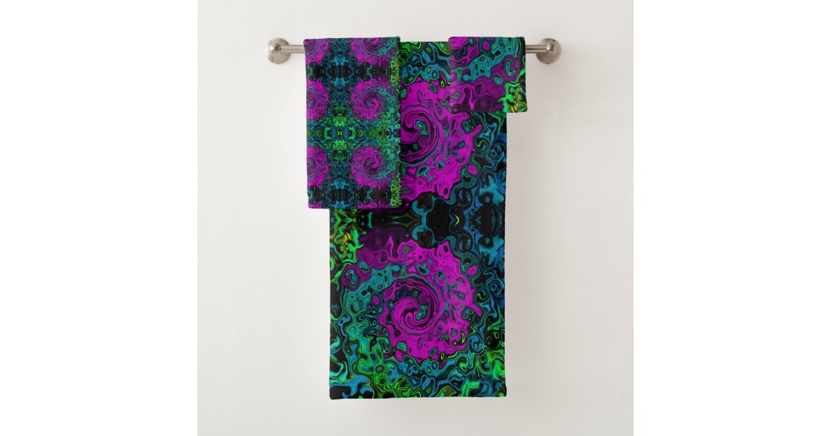 Bold Magenta Abstract Groovy Liquid Art Swirl Bath Towel Set | Zazzle
