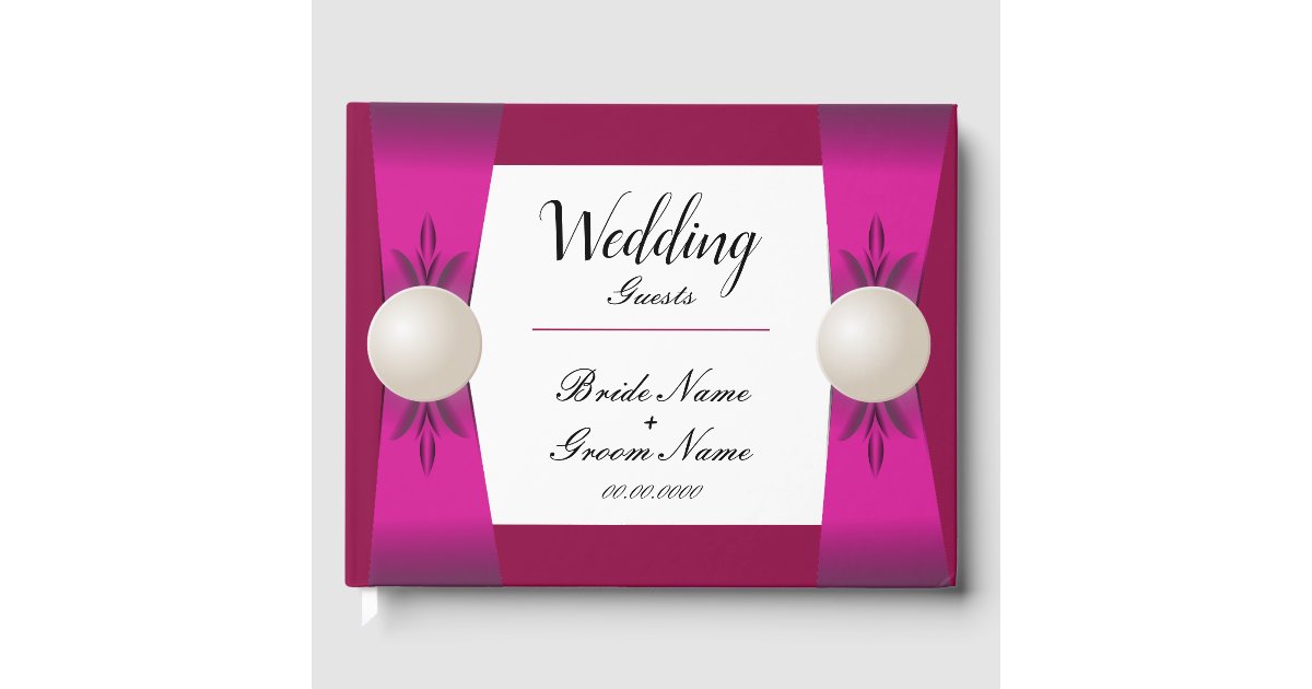 Bold Magenta & Wine Pearl Ribbon Wedding Guest Book | Zazzle