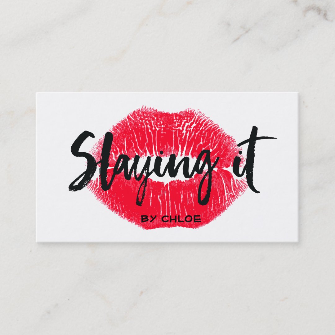 Bold Makeup Artists Slaying It Kissing Red Lips Business Card | Zazzle