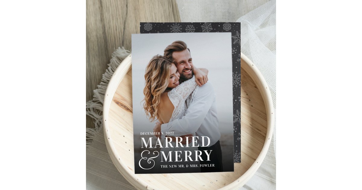 Bold Married & Merry Wedding Photo Newlywed Holiday Card | Zazzle
