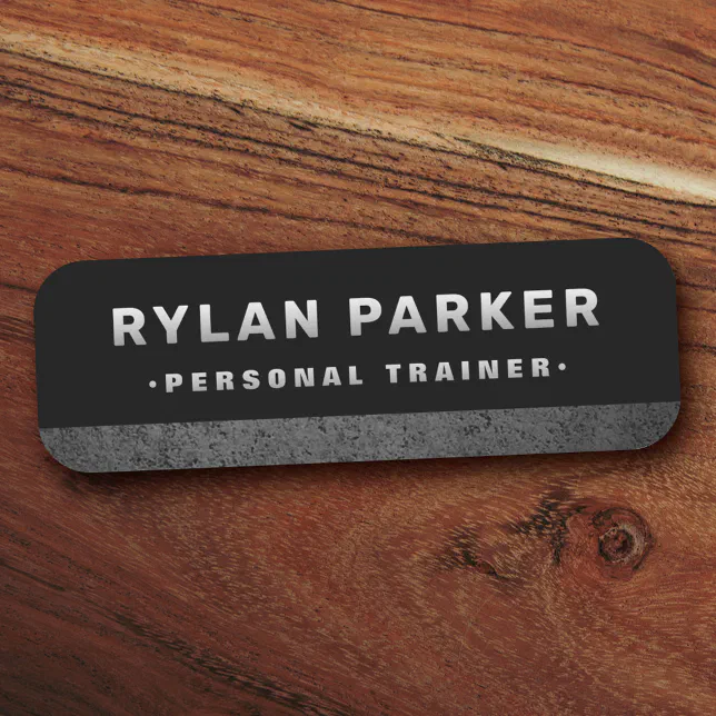 Bold masculine rough dark concrete border black name tag | Zazzle