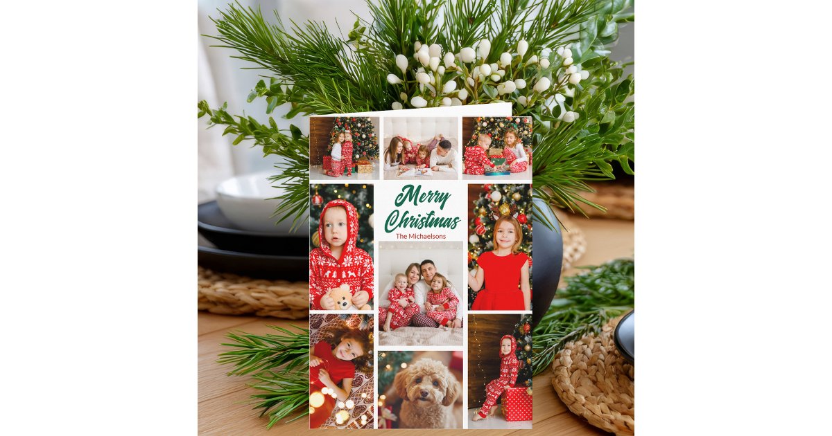 Bold Merry Christmas Multiple Family Photo Holiday Card | Zazzle
