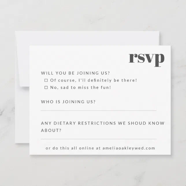 Bold Minimalist Black White Retro Custom Wedding RSVP Card | Zazzle