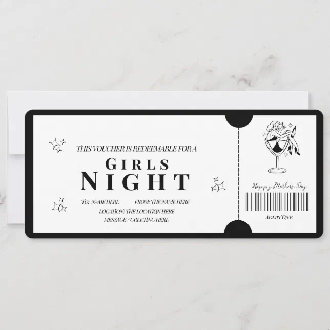 Bold Minimalist Girls Night Voucher Invitation | Zazzle