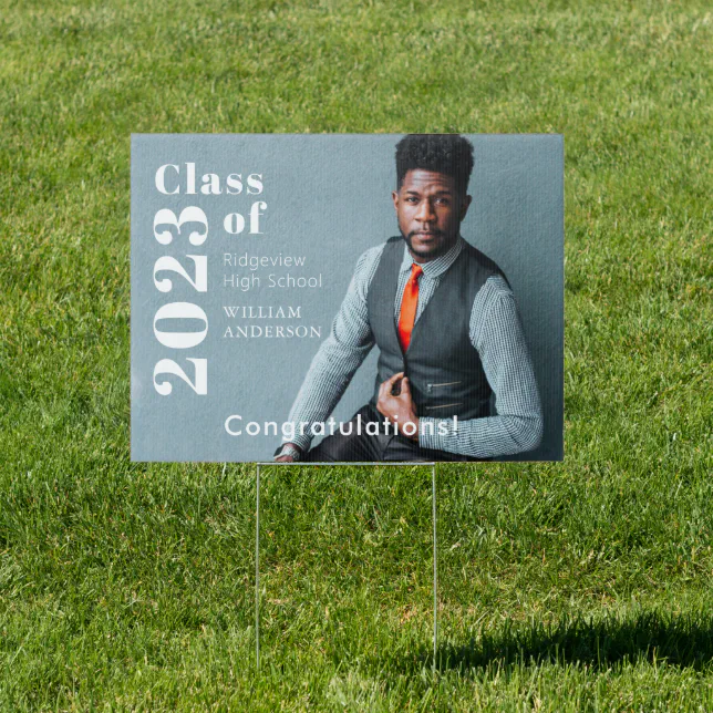 Bold Minimalist Photo Navy Blue Graduation Sign | Zazzle