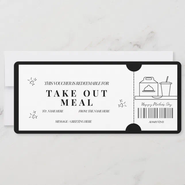 Bold Minimalist Take out Meal Voucher Invitation | Zazzle
