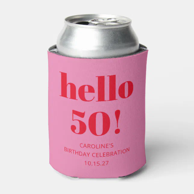 Bold Modern Aesthetic Pink and Red 50th Birthday Can Cooler | Zazzle