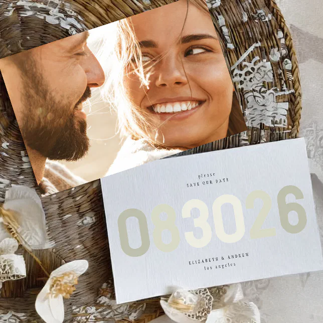 Bold Modern Big Date in Sage Green Photo Save The Date | Zazzle