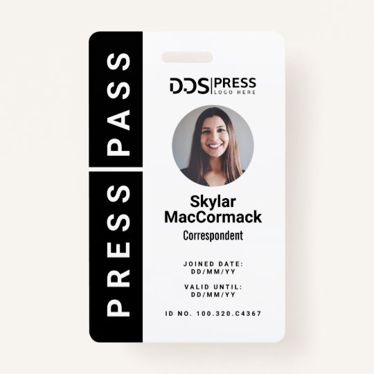 Bold Modern Black Circle Photo Press Pass & Logo Badge | Zazzle.com