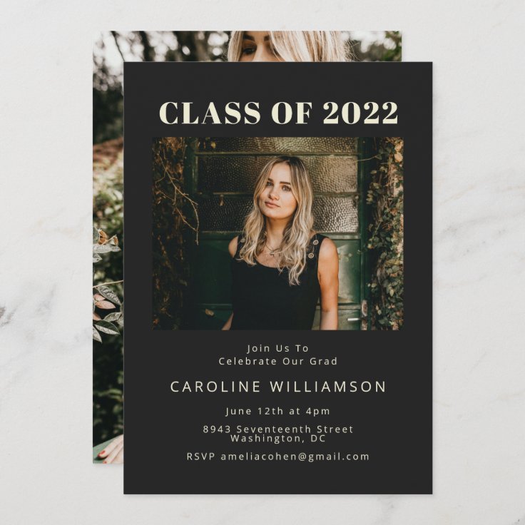 Bold Modern Black Two Photo Graduation Party Invi Invitation | Zazzle
